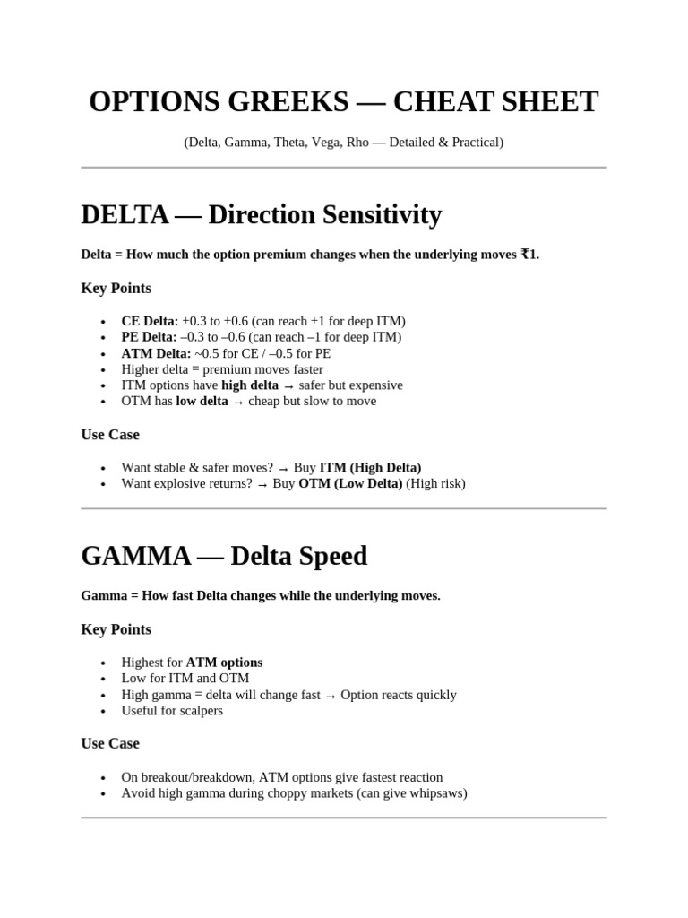 Options Greeks Cheat Sheet Guide | PDF | Greeks (Finance) | Option ...