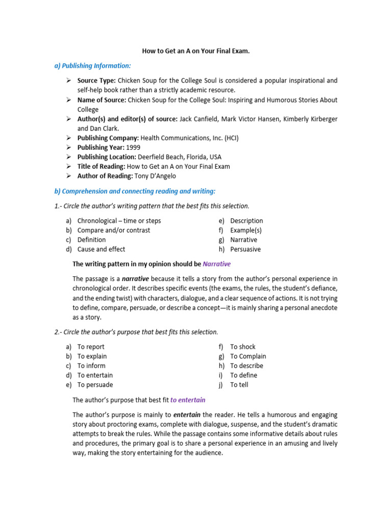 How To Get An A On Your Final Exam Reading Report | PDF | Narrative