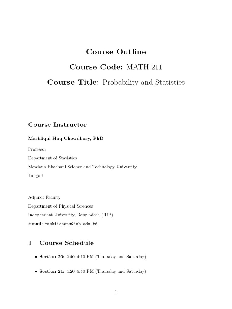 MATH 211: Probability and Statistics Course Outline | PDF | Statistics ...