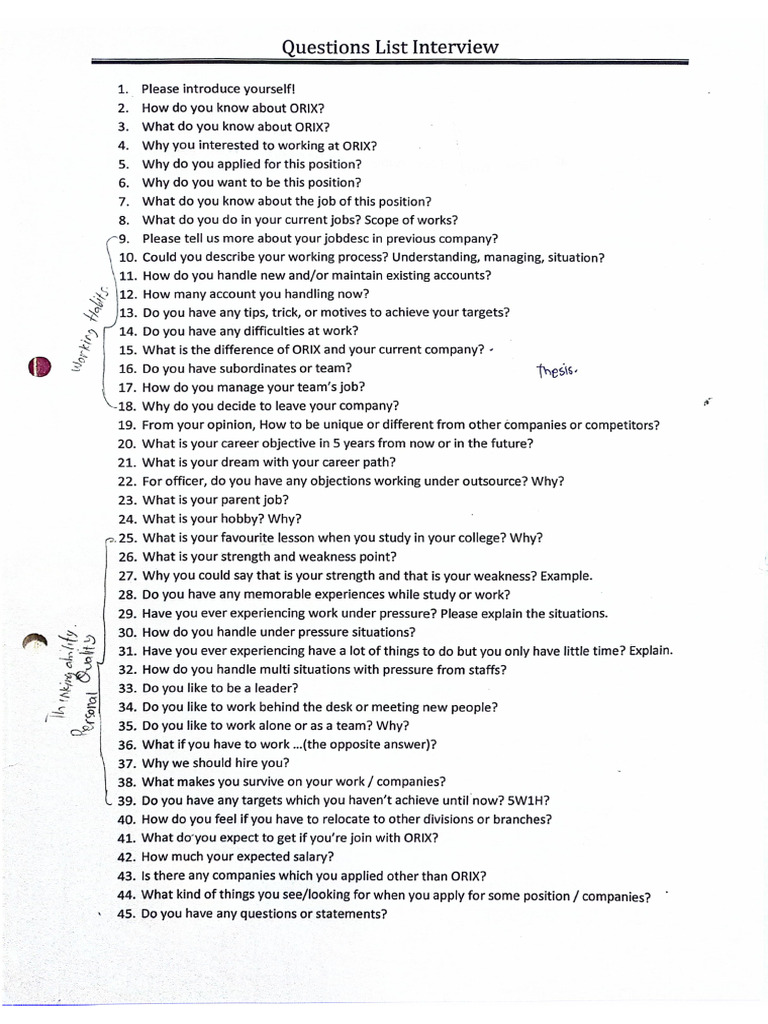 Daftar Pertanyaan Yang Sering Ditanyakan Dalam Wawancara (Interview ...