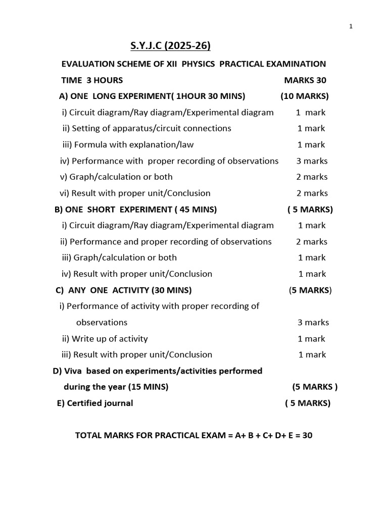XII Physics Practical Exam Scheme 2025-26 | PDF | Diode | Electronic ...