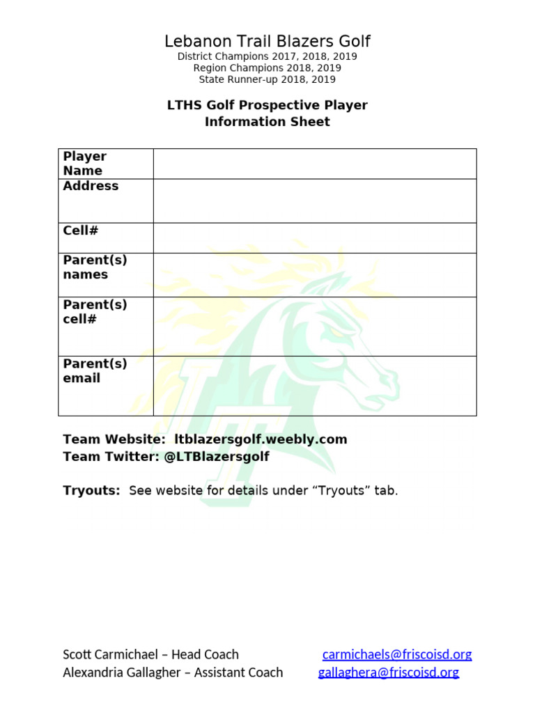 Prospective Player Info Sheet | PDF
