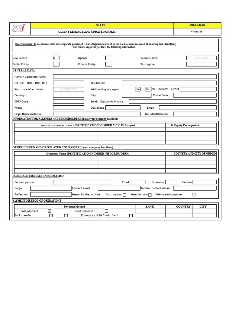 Client Linking and Update Format | PDF | Identity Document | Payments