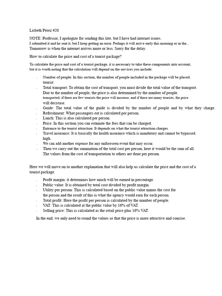 Calculate Tourist Package Costs | PDF | Prices | Profit (Economics)