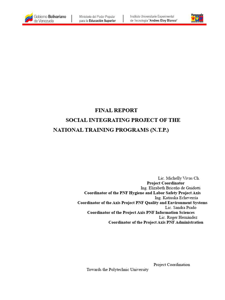 Manual For The Preparation of The Final Report of The Integrating ...