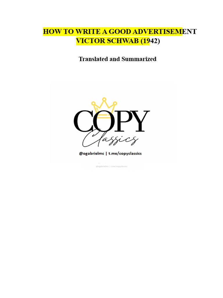(Copy Classics) How To Write A Good Advertisement by Victor Schwab ...