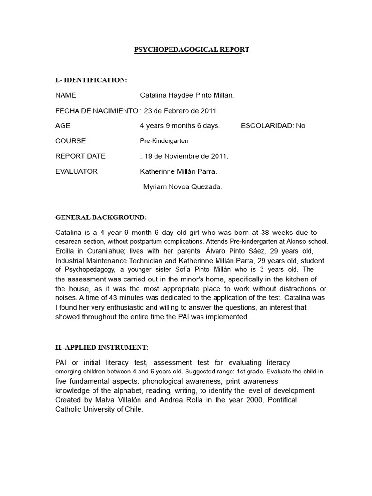 PSYCHOPEDAGOGICAL REPORT FATHER | PDF | Word | Phoneme