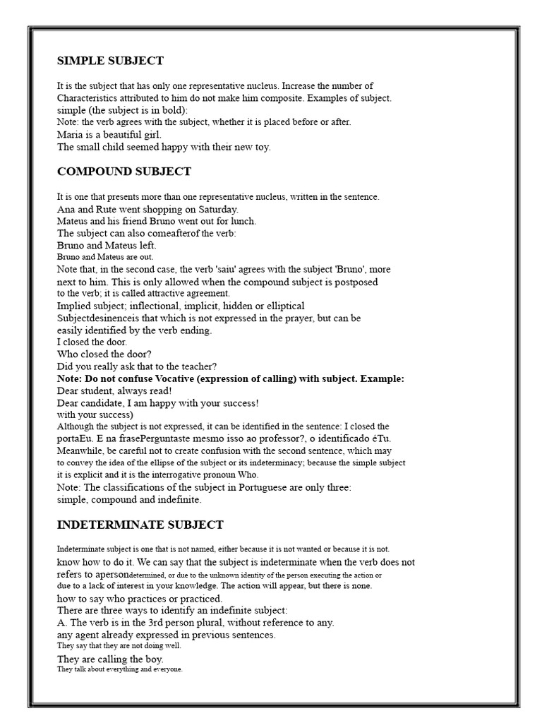 Simple Subject | PDF | Verb | Adjective