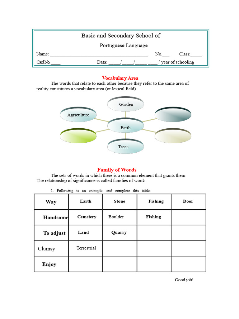 Area Vocabulary Family of Words | PDF