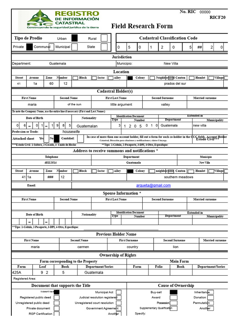 IF 9 Field Research Form (RICF20) | PDF