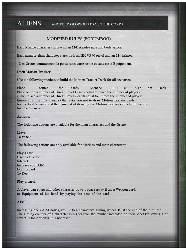 Modified Rules, Aliens AGDFTC | PDF