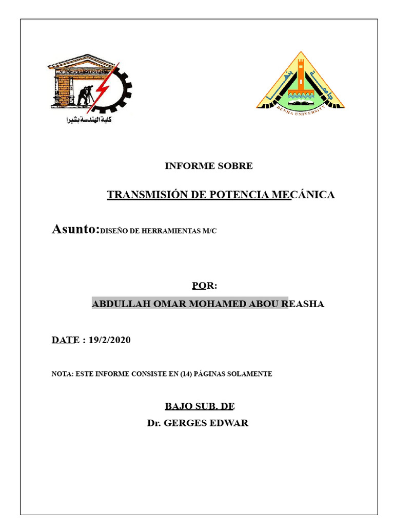 Transmisión de Potencia Mecánica | PDF | Embrague | Eje