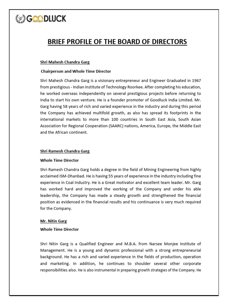Board of Directors Profile Overview | PDF | Economies