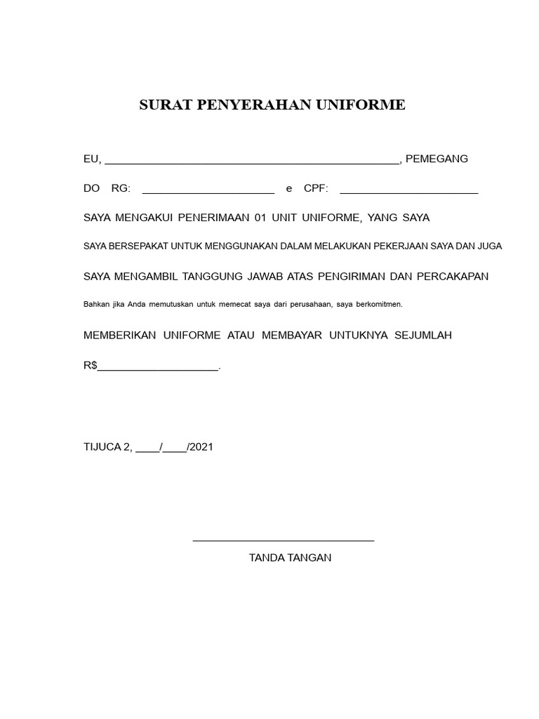 Surat Penyerahan Uniforme Resmi | PDF