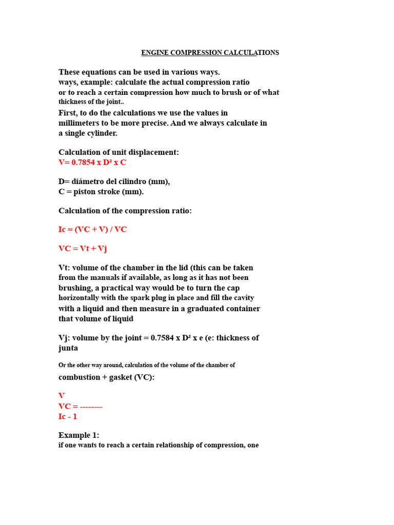 Engine Compression Calculation | PDF | Piston | Volume