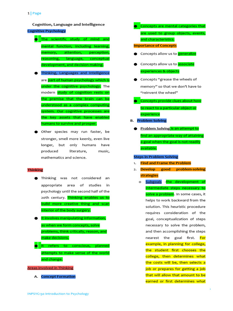 Unit 5. Cognition Language and Intelligence | PDF | Intelligence | Thought
