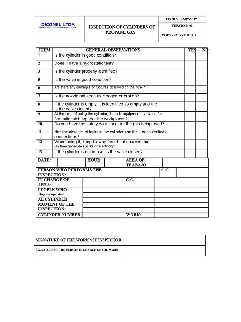 Propane Gas Cylinder Inspection Checklist | PDF
