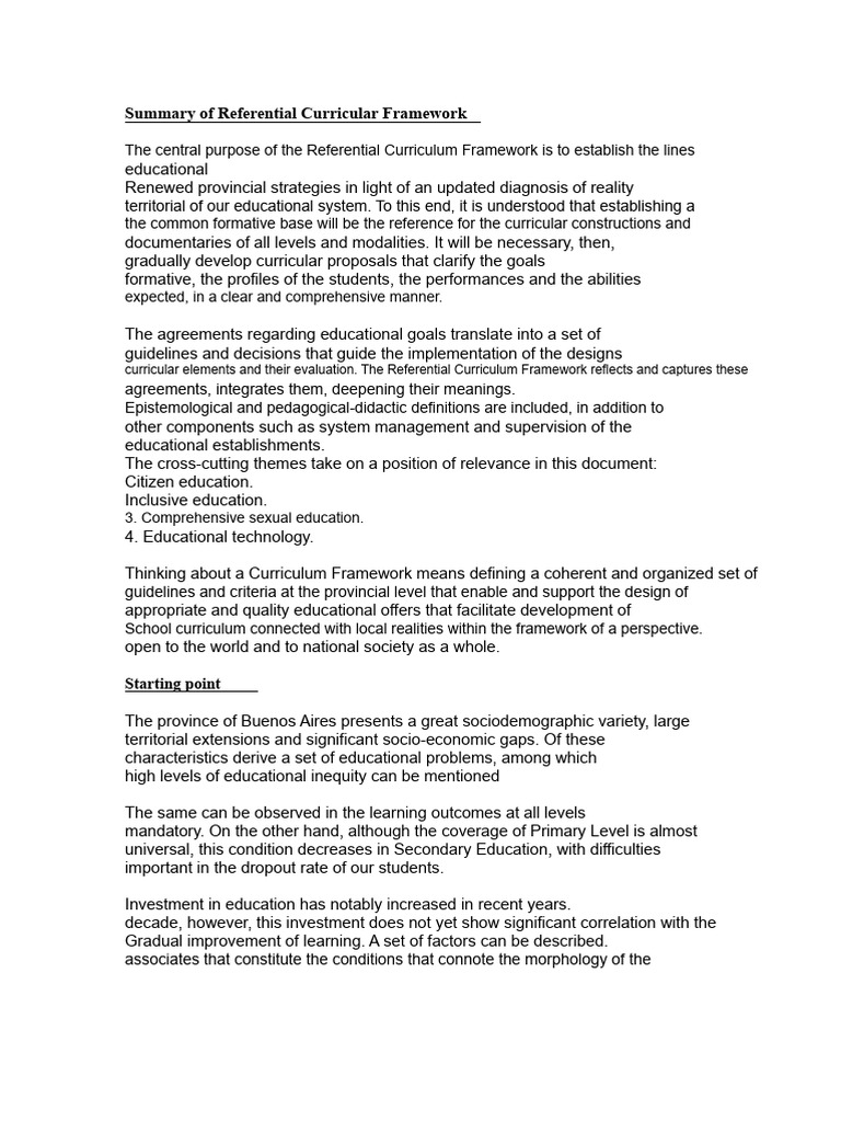 Summary of the Referential Curriculum Framework | PDF | Curriculum ...