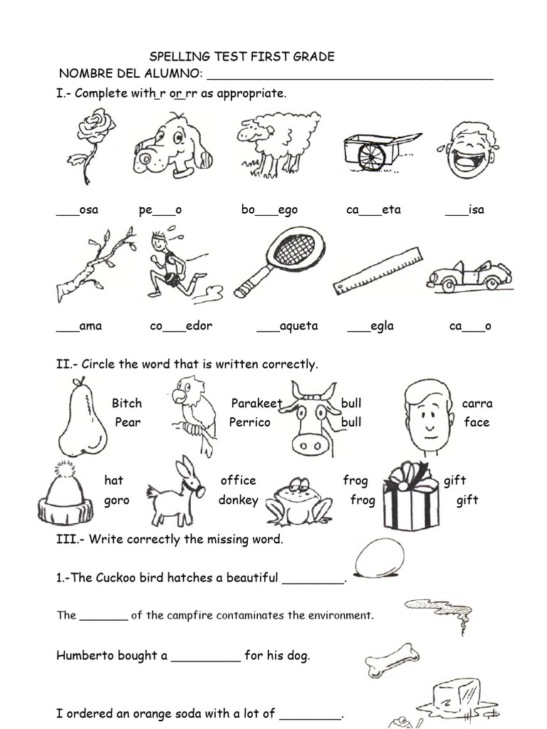 1st Grade Spelling Test - PATY | PDF