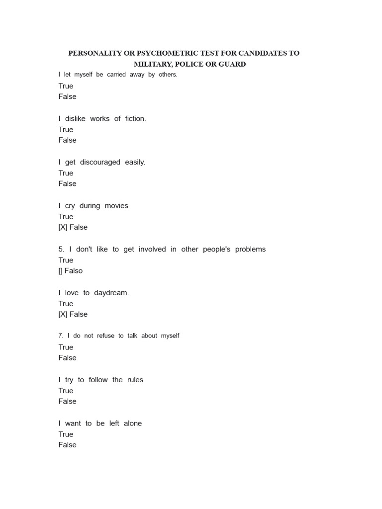 Psychometric Test for Military Candidates | PDF | Psychology