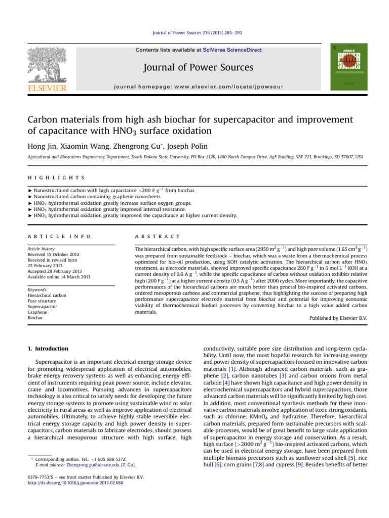 High Ash Biochar for Supercapacitor Enhancement | PDF | Adsorption ...