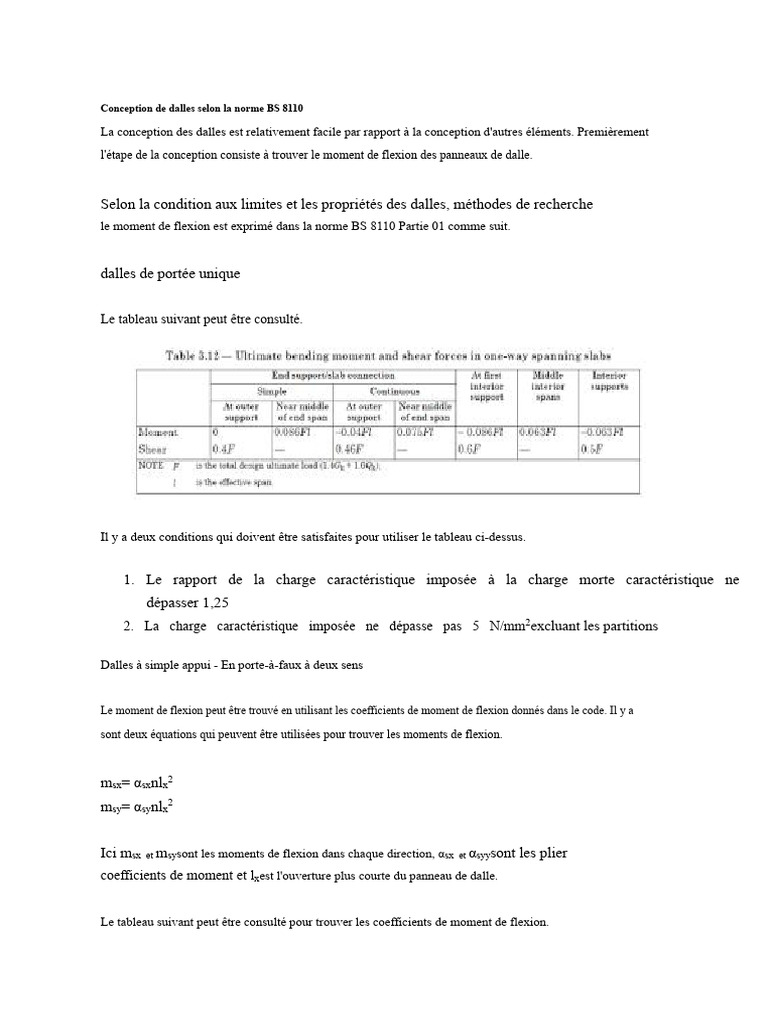 Conception de dalles selon BS 8110 | PDF | Flexion (matériau) | Plaie