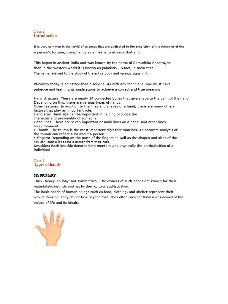 Understanding Palmistry: Hand Types & Traits | PDF | Finger | Hand