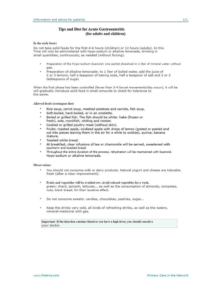 Diet Tips for Acute Gastroenteritis | PDF | Drink | Food And Drink ...