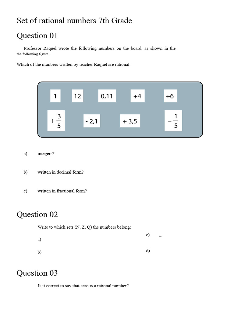 Set of Rational Numbers 7th Grade | PDF | Numbers | Rational Number