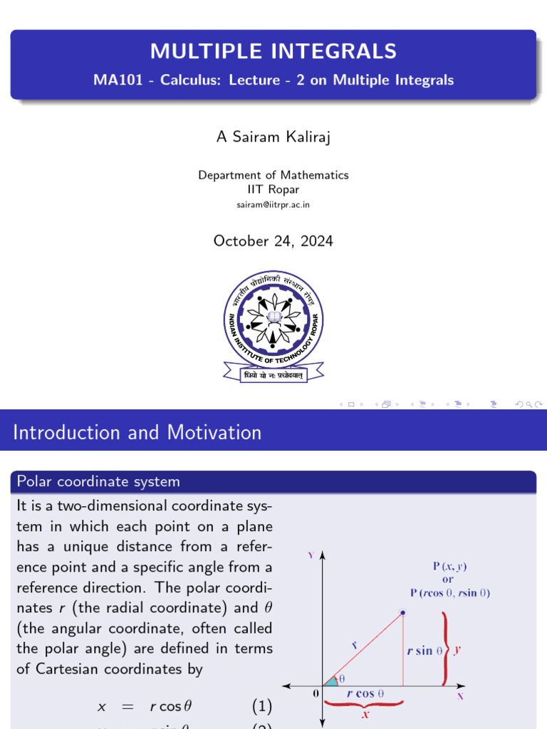 MA101(2024 25) Multiple Integrals _2 | PDF | Coordinate System | Integral