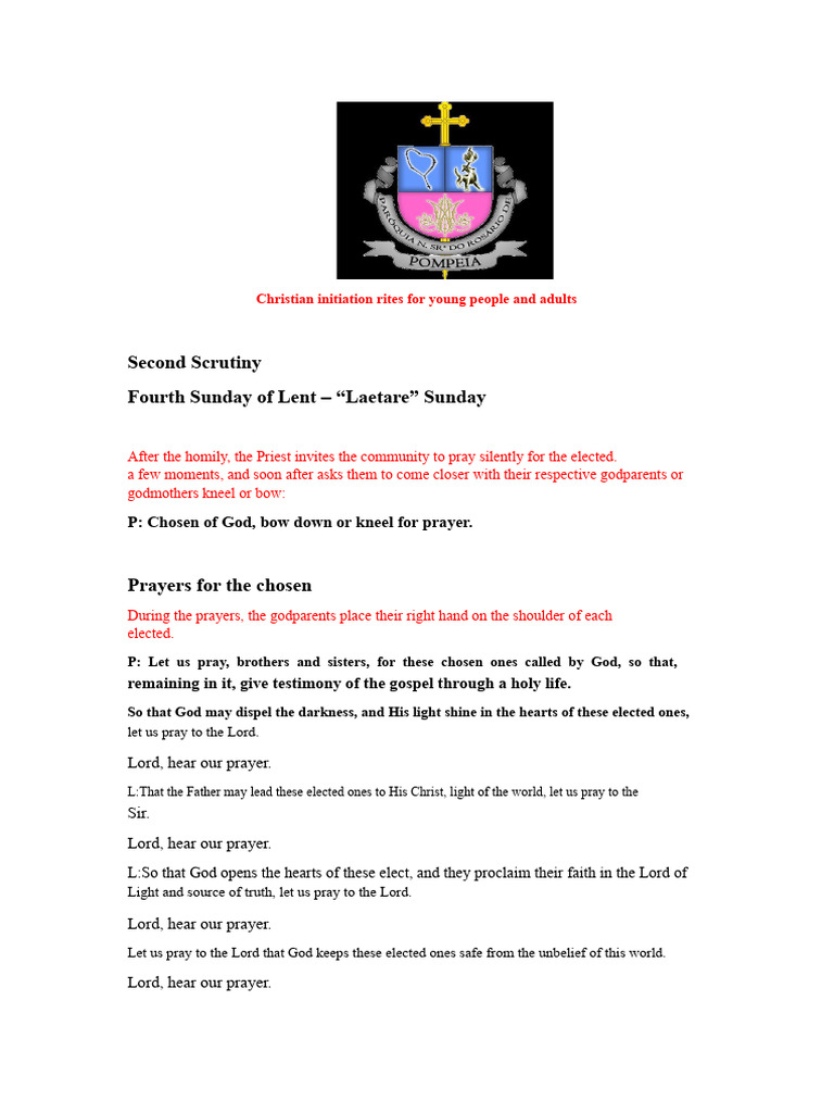Christian Initiation Rites: Second Scrutiny | PDF | Prayer | Jesus