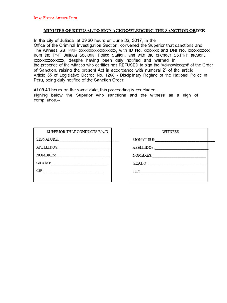 Refusal to Sign Sanction Order Minutes | PDF