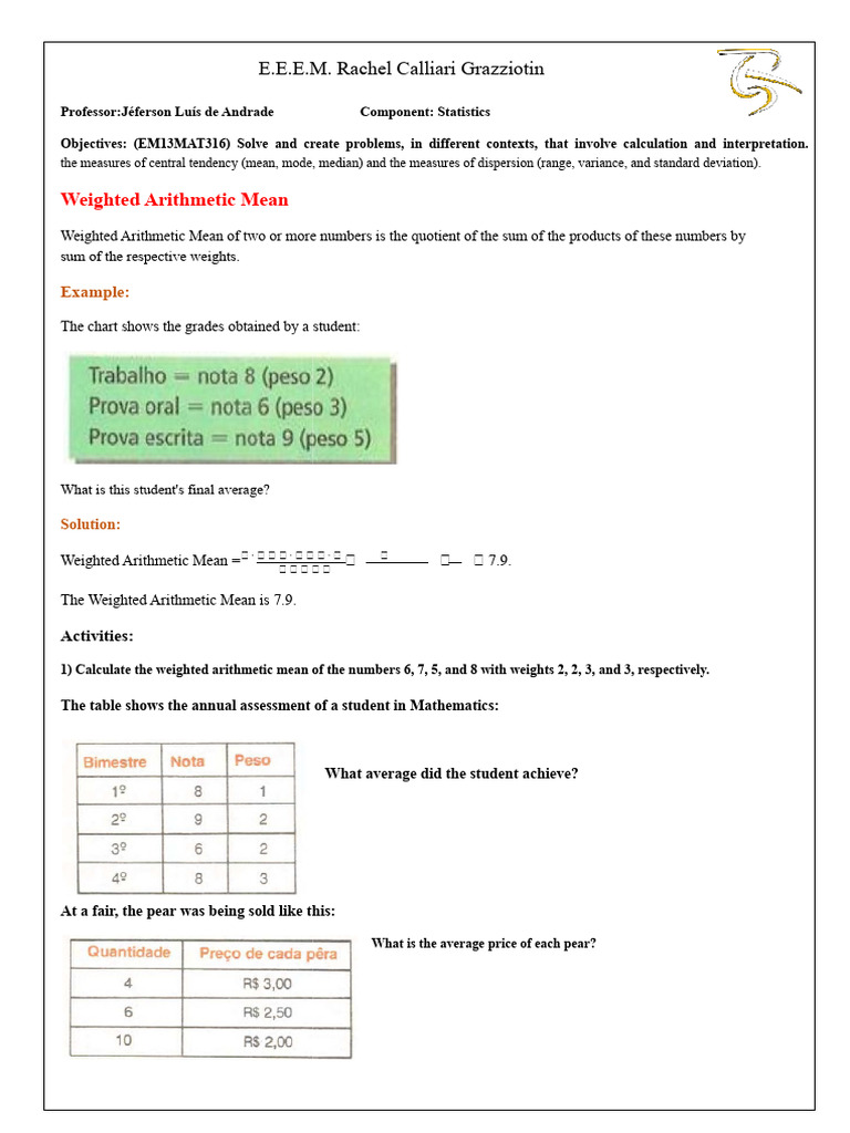 Weighted Arithmetic Mean | PDF
