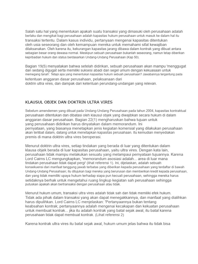 KLAUSUL OBJEK DAN DOKTRIN ULTRA VIRES | PDF