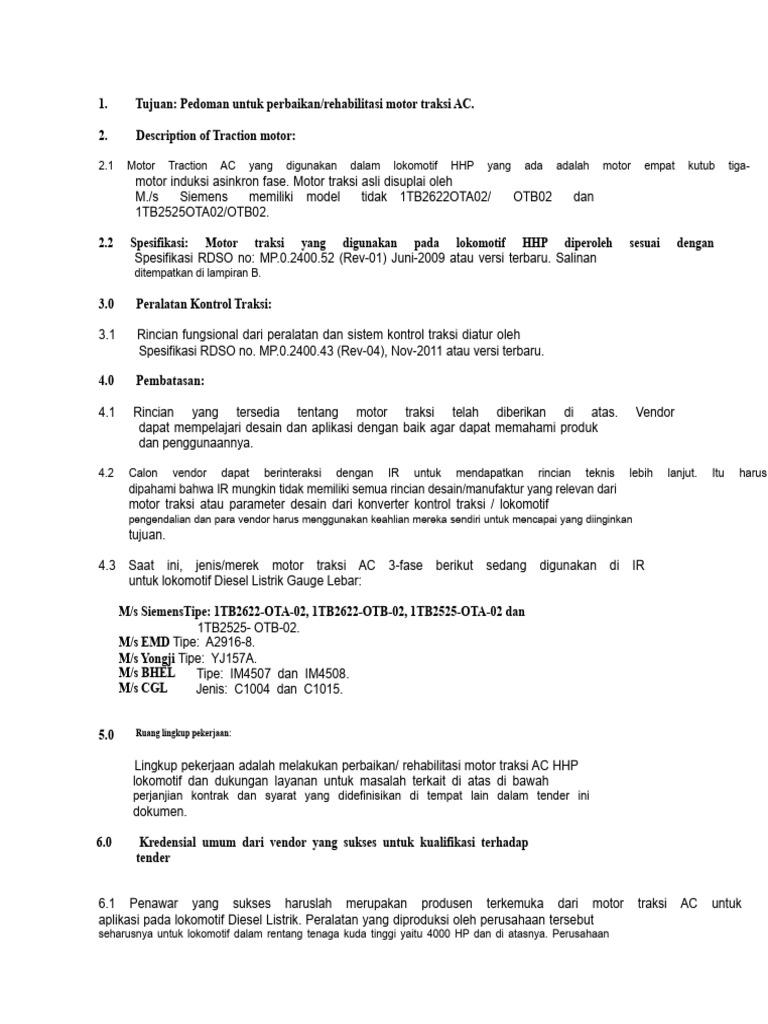 Pedoman Rehabilitasi Motor Traksi AC | PDF