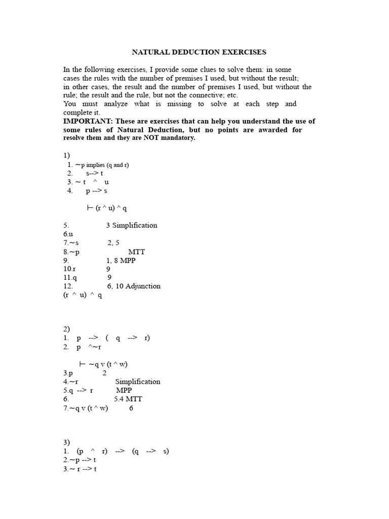 NATURAL DEDUCTION EXERCISES | PDF