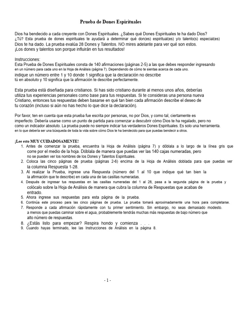 Prueba para Descubrir Dones Espirituales | PDF | Don espiritual | Oración