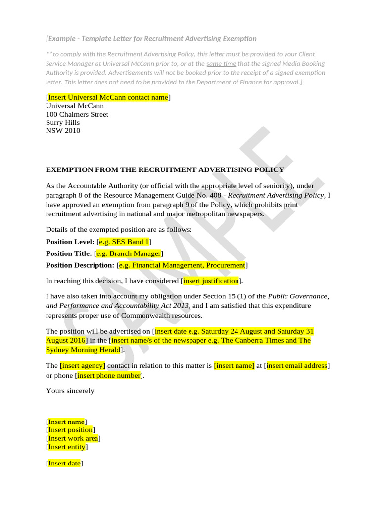 Exemption Letter Template | PDF