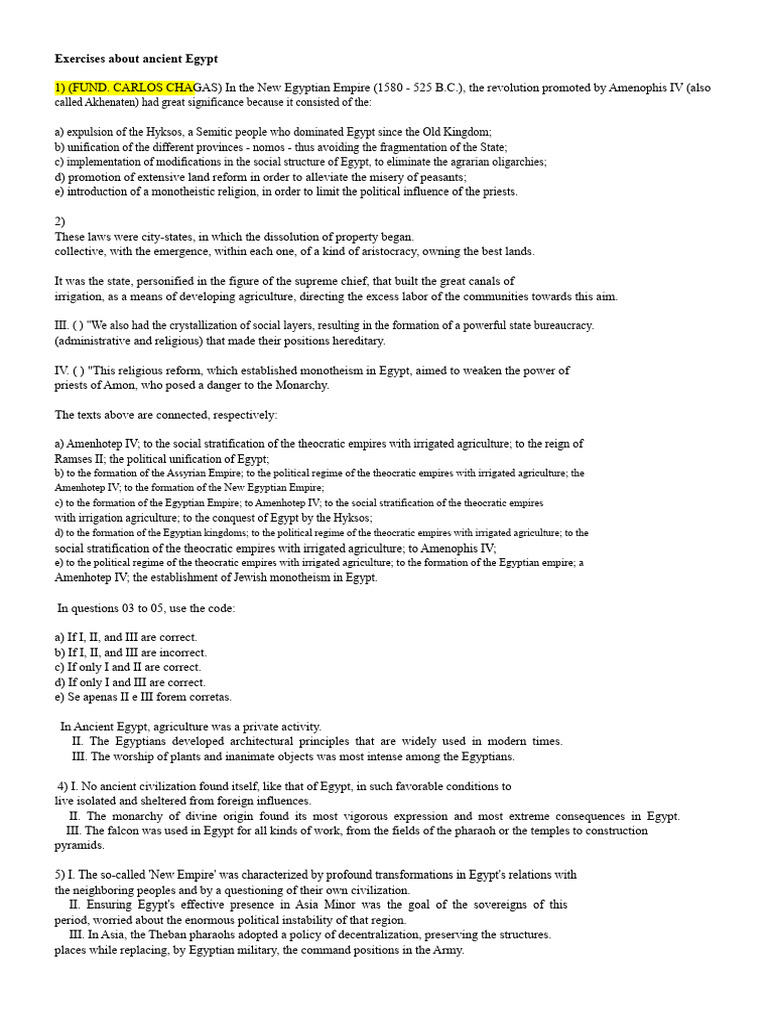 Exercises About Ancient Egypt | PDF | Ancient Egypt | Ancient Egyptian ...