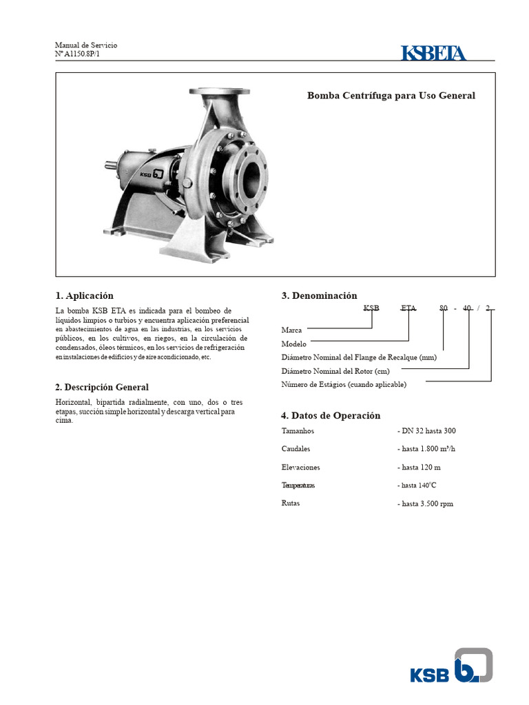 Manual de Servicio Bomba KSB ETA | PDF | Bomba | Rodamiento (Mecánico)