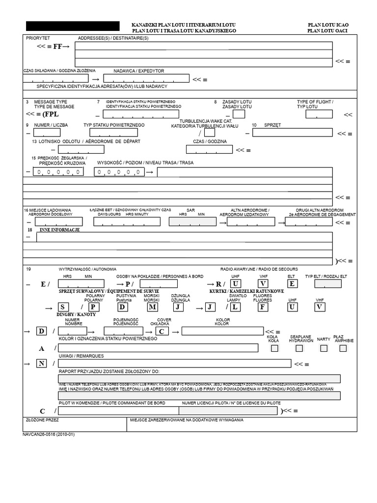 Formularz Planu Lotu NavCanada | PDF