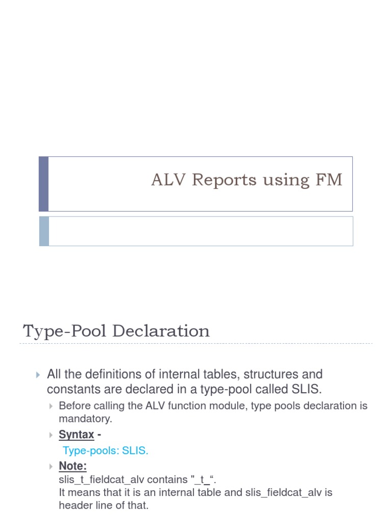 ALV Reports Using FM | PDF | Subroutine | Parameter (Computer Programming)