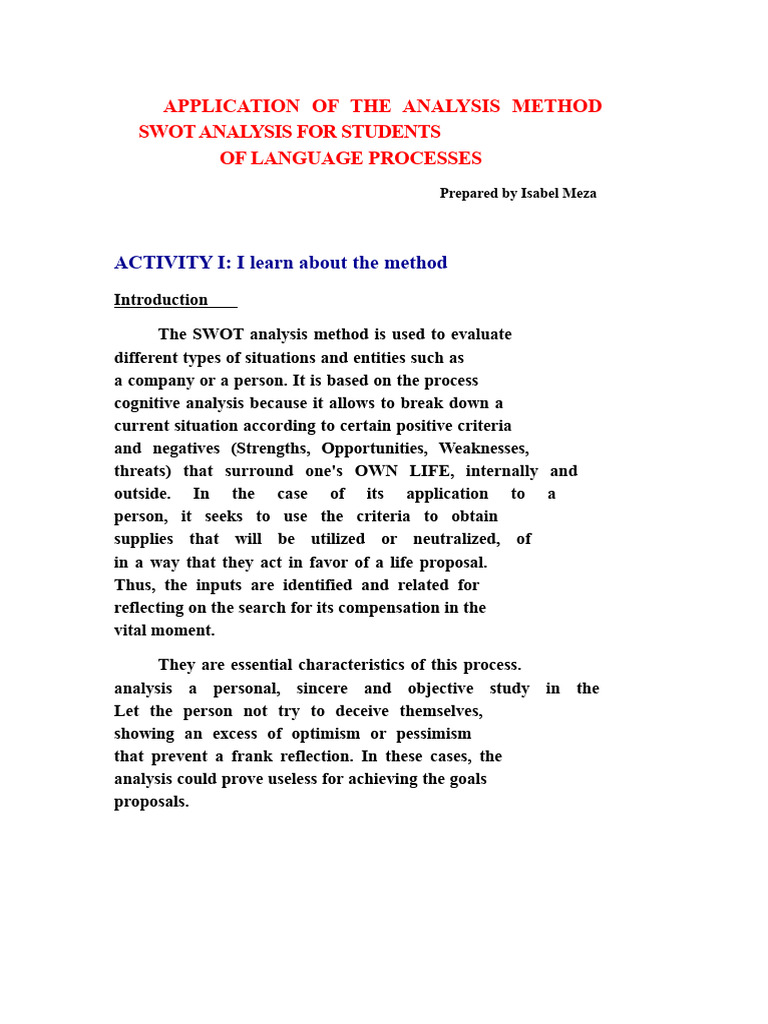 SWOT analysis for students | PDF | Swot Analysis | Goal