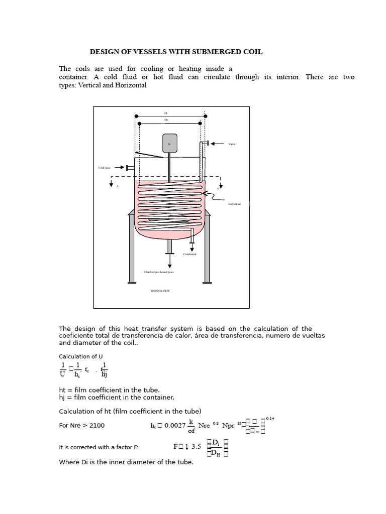 Vessel Design with Submerged Coils | PDF | Heat Exchanger | Heat Transfer