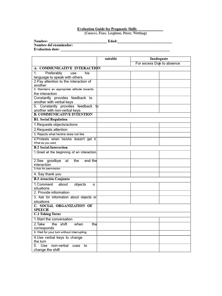Guideline Pragmatic Skills ASD | PDF | Nonverbal Communication ...