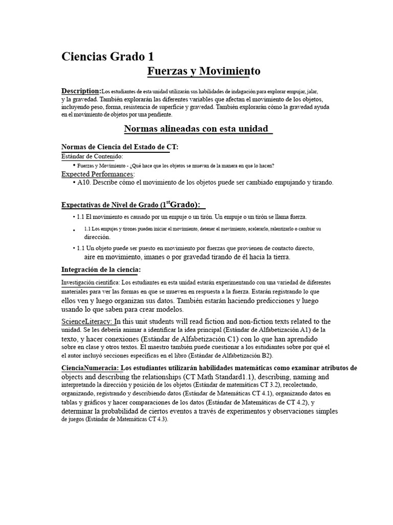 Ciencias Grado 1 Fuerzas y Movimiento | PDF | Fuerza | Gravedad