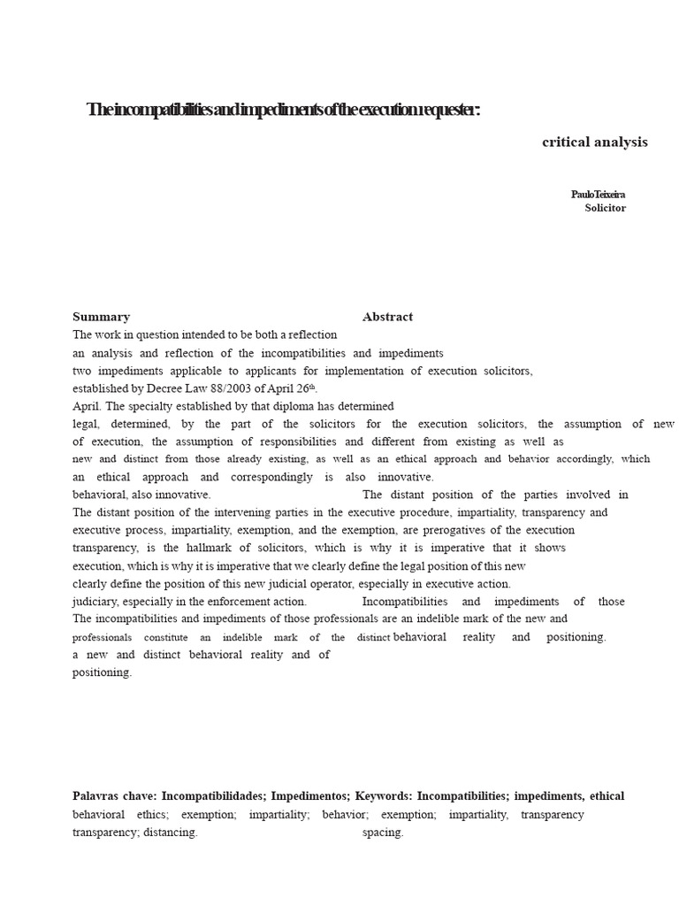 Incompatibilities and impediments of execution applicants | PDF ...