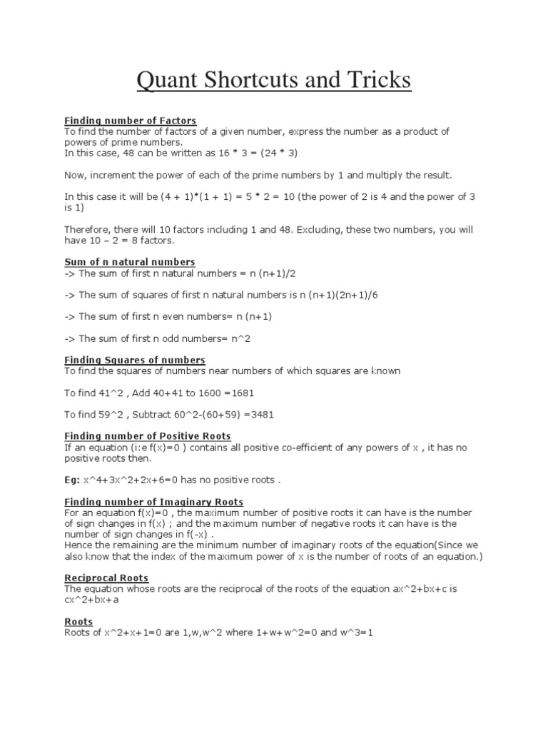 Quant Shortcuts and Tricks | PDF | Exponentiation | Logarithm