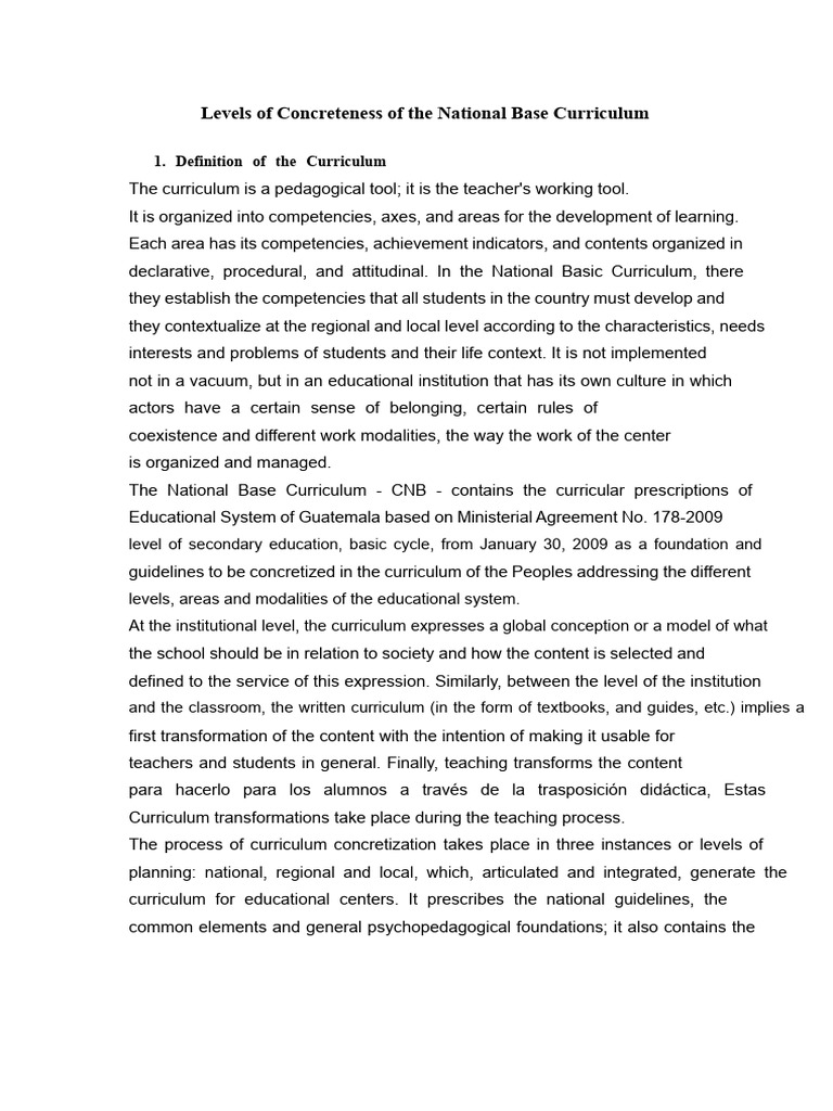 1 Levels of Concreteness of The National Base Curriculum | PDF ...