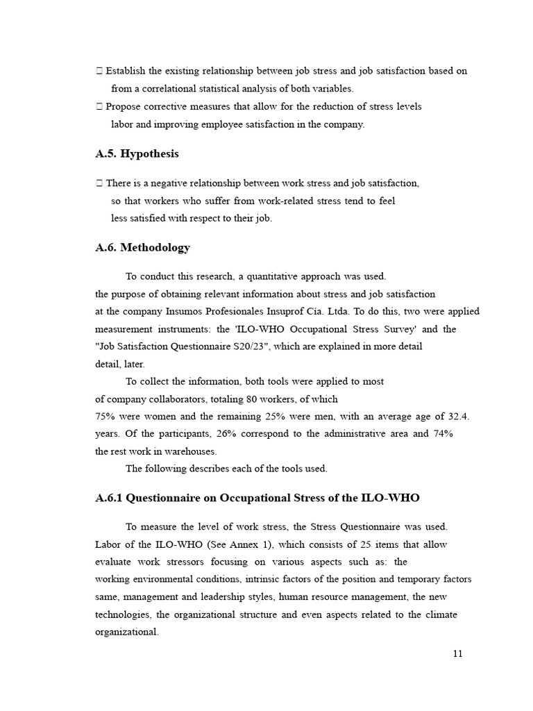 ILO-WHO Work Stress Questionnaire | PDF | Job Satisfaction ...